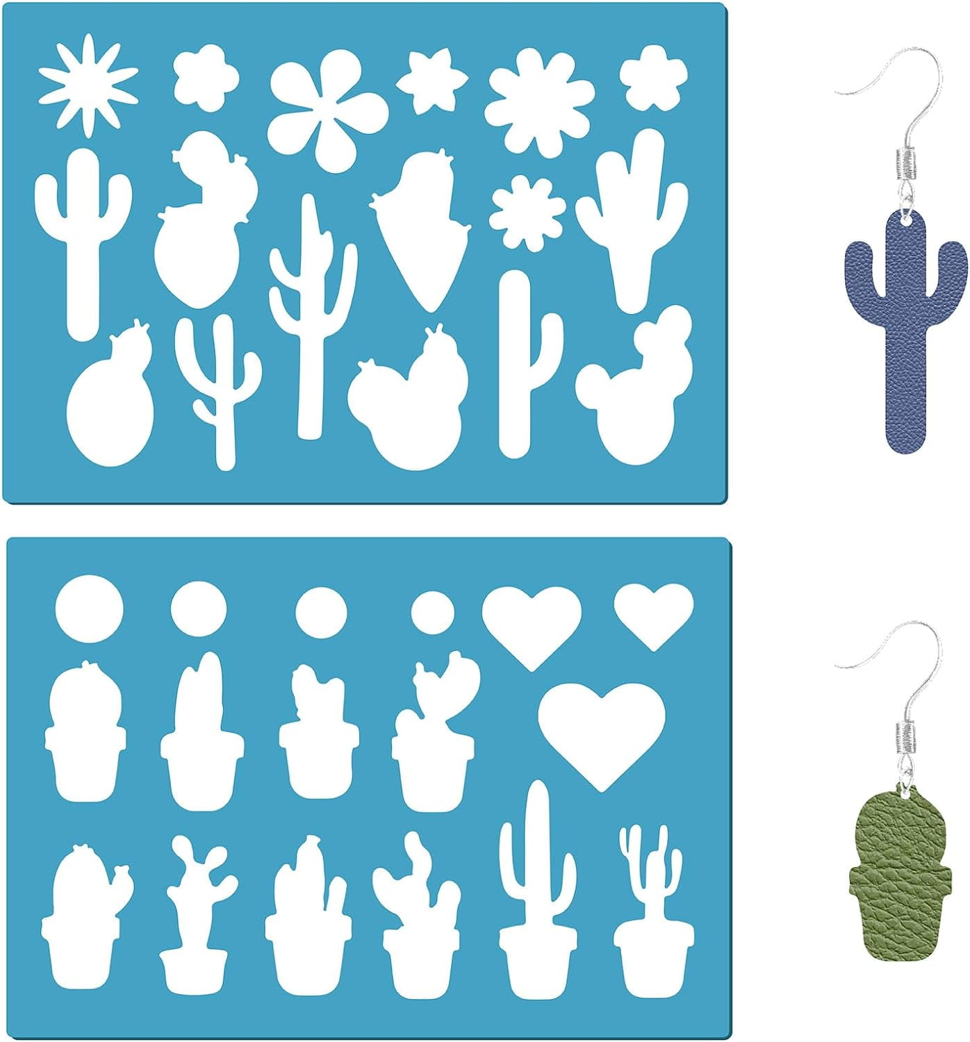 2 Styles Cactus Earrings Making Template Heart Jewelry Making Stencil ...