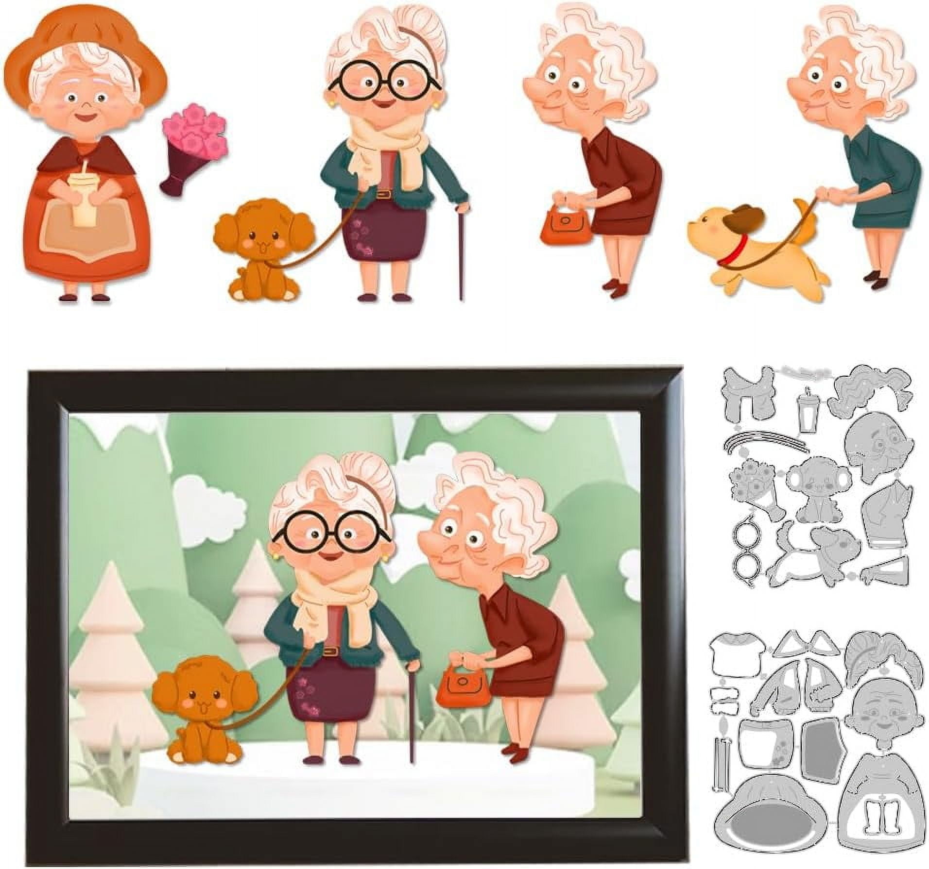 2 Styles Cute Old Lady Cutting Dies Card Making Grandma Die Cut Carbon ...