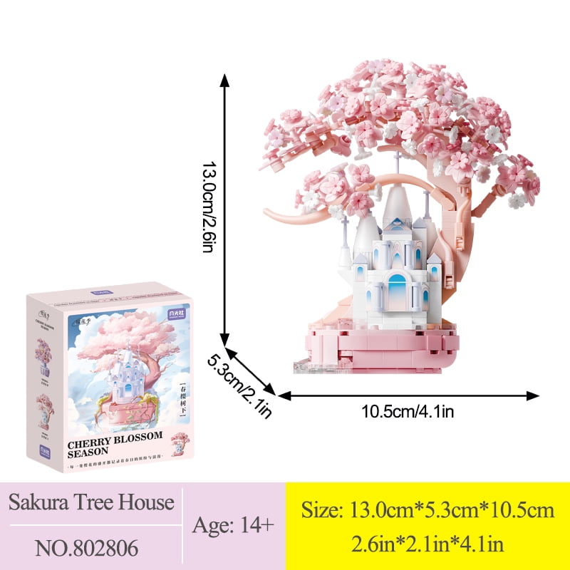 2 Styles Cute Sakura Tree House Building Blocks Decorations DIY Toys ...