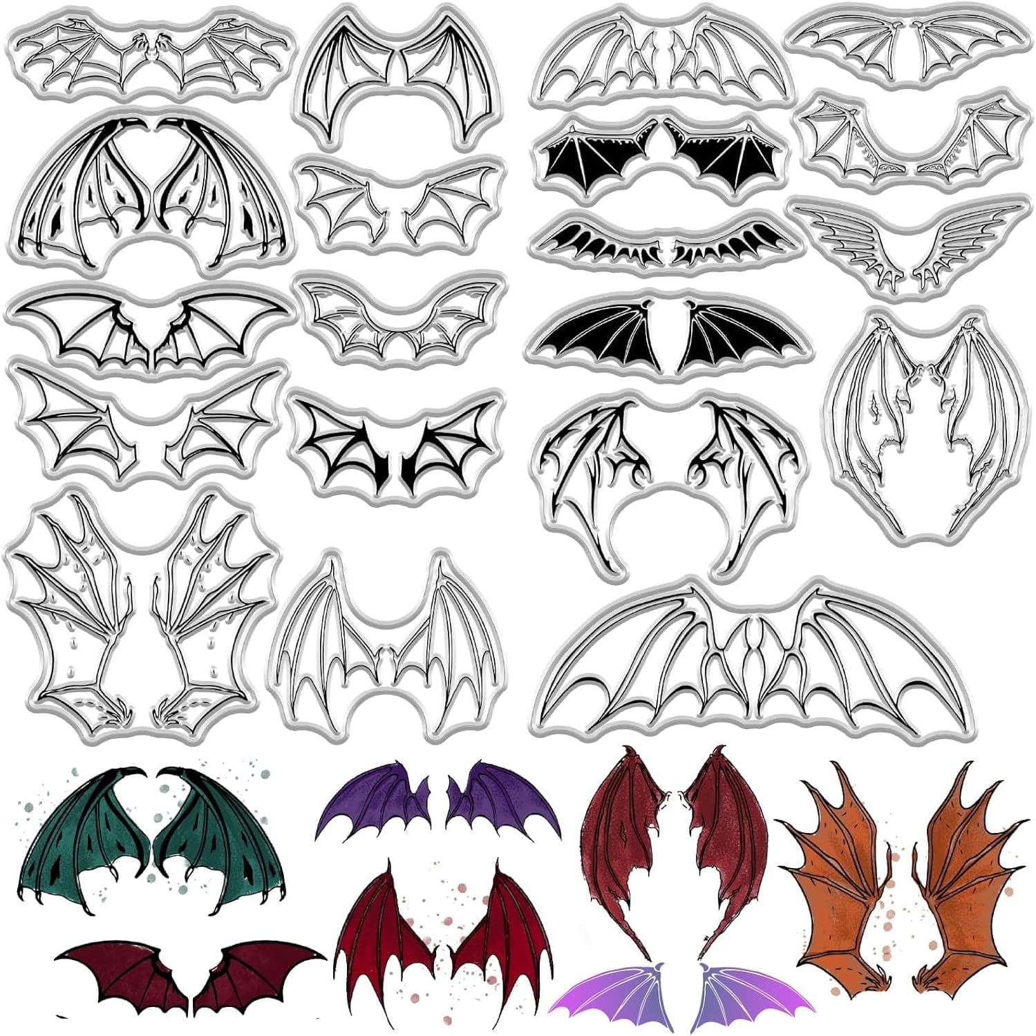 2 Styles Devil Wings Clear Rubber Stamps Wing Vintage Reusable ...