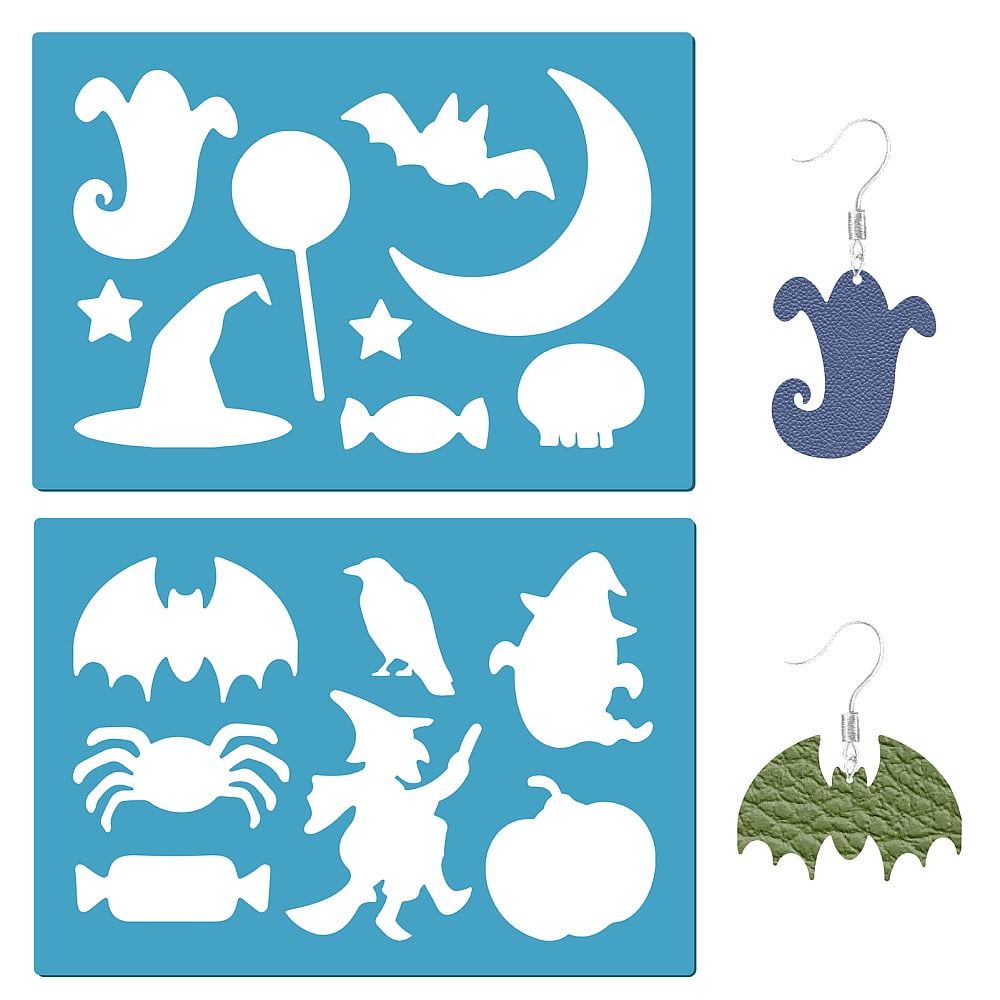 2 Styles Earrings Making Template Pumpkin Stencils Reusable Bat Spider ...