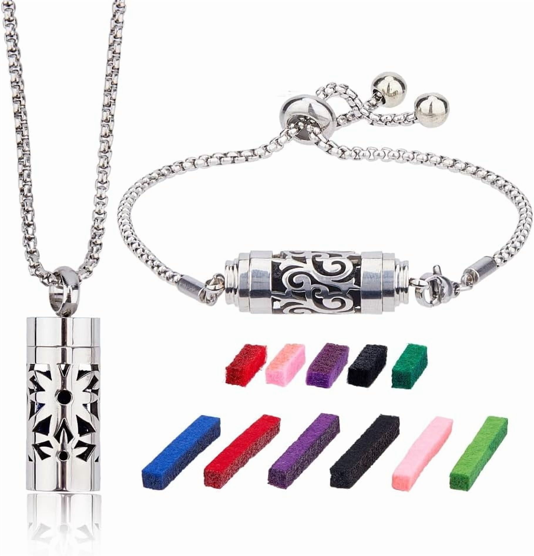 2 Styles Essential Oil Diffuser Necklace Bracelet Stainless Steel ...