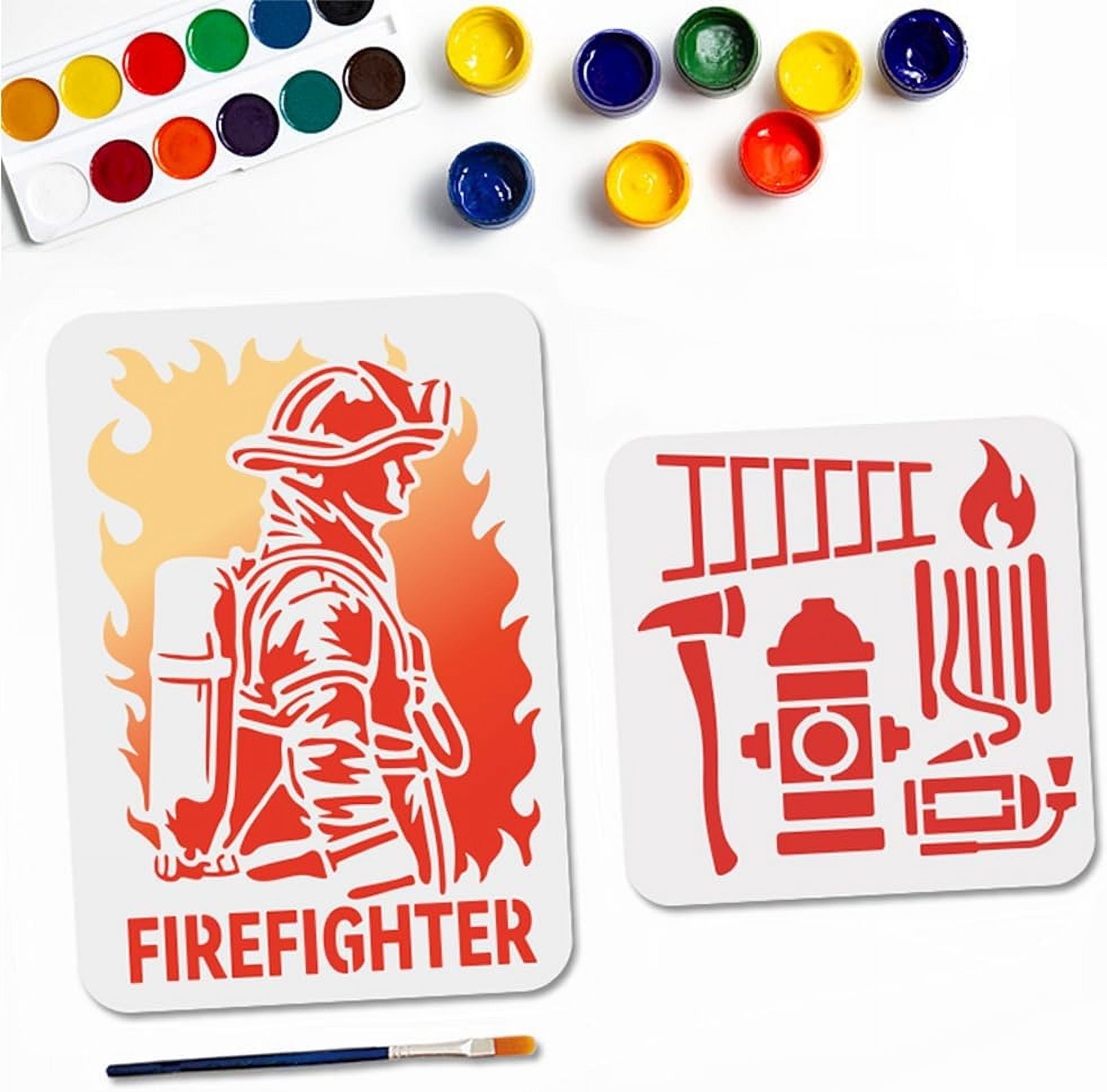 2 Styles Firefighter Stencils Fire Extinguisher Stencil 7.8x7.8/11.7x8 ...