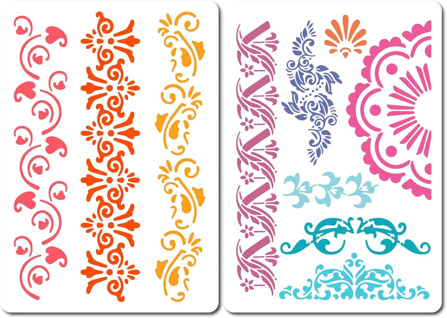 2 Styles Flower Border Stencil Ornate Mandala Floral Edge Layering ...