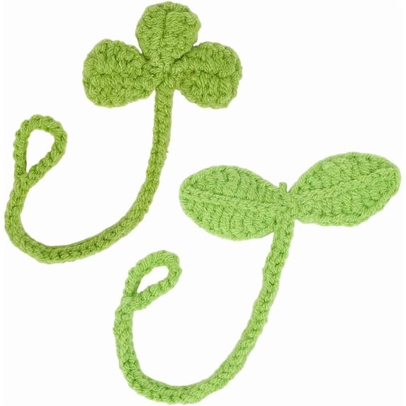 2 Styles Green Knitted Crochet Leaf Sprout Clover Handmade Headphone ...
