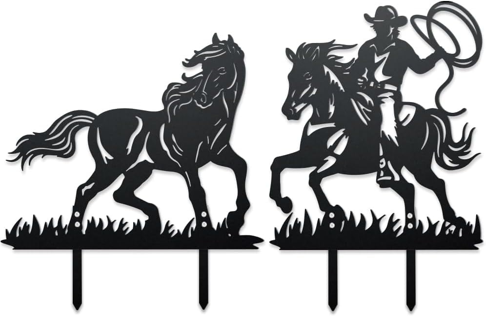 2 Styles Horse Metal Decorative Garden Stakes Black Horse Yard Art Iron ...