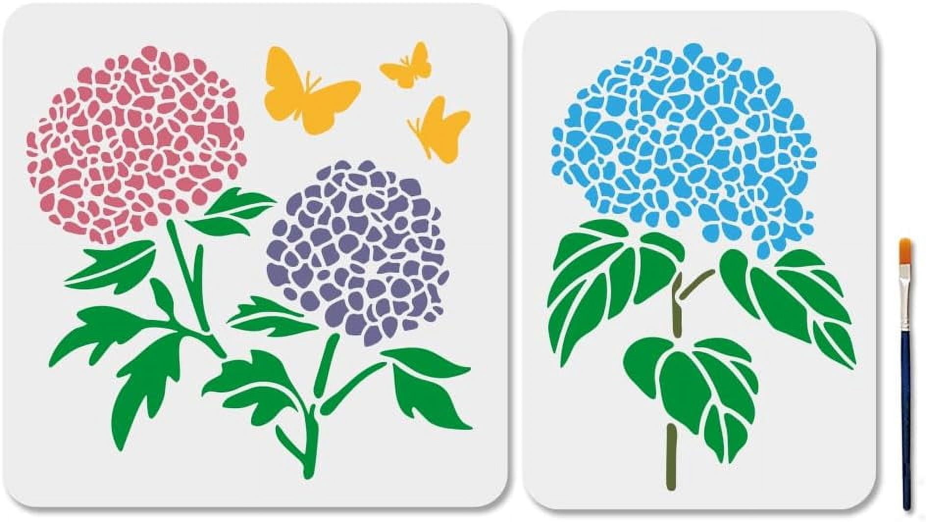 2 Styles Hydrangea Stencils Flower Butterfly Templates 11.7x8.3/11.8x11 ...