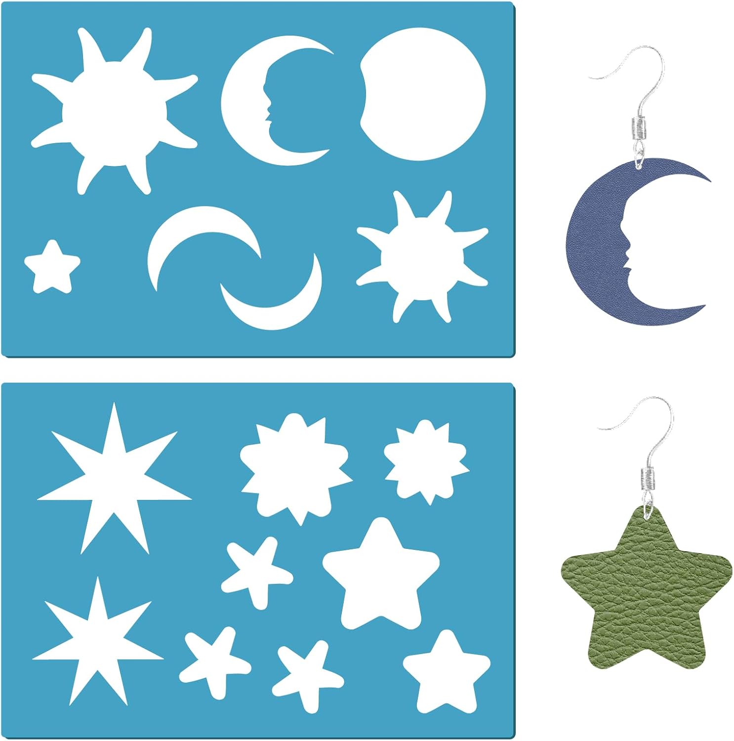 2 Styles Jewelry Shape Template Reusable Acrylic Moon Star Sun Cutouts ...