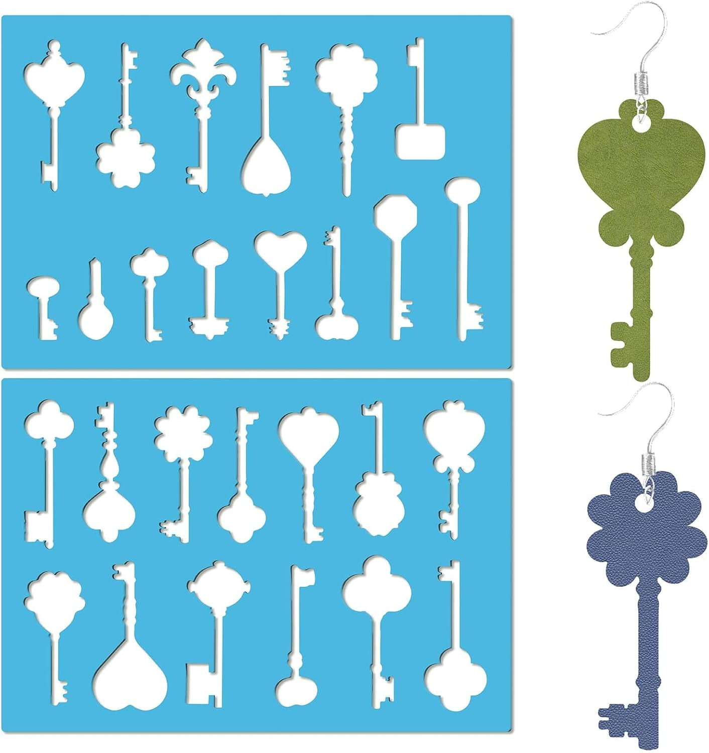 2 Styles Key Stencils Reusable Earrings Making Template Love Heart Keys ...
