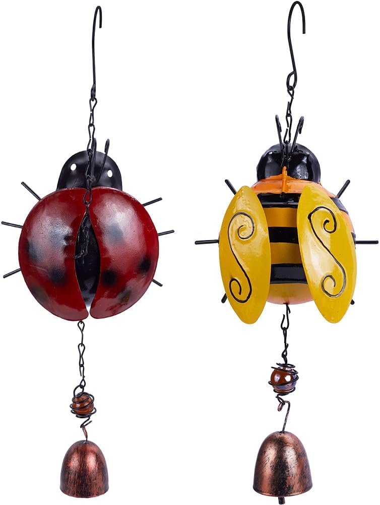 2 Styles Metal Ladybug Wind Chime Lucky Bee Wind Bell Wrought Iron ...