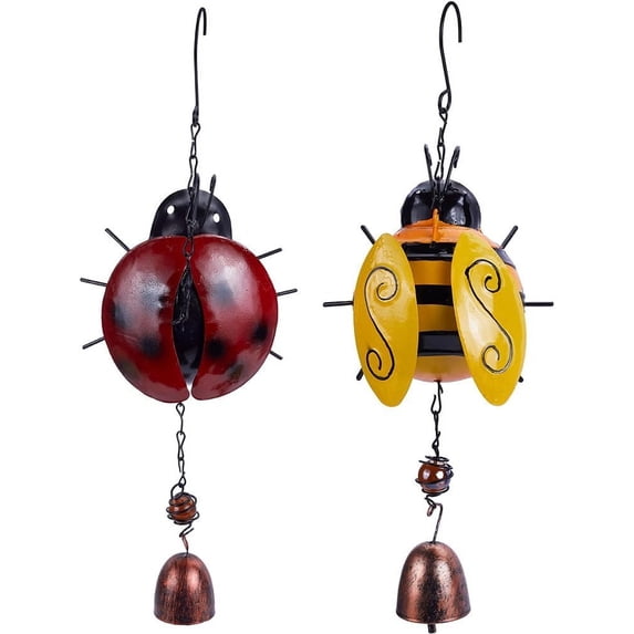 2 Styles Metal Ladybug Wind Chime Lucky Bee Wind Bell Wrought Iron ...