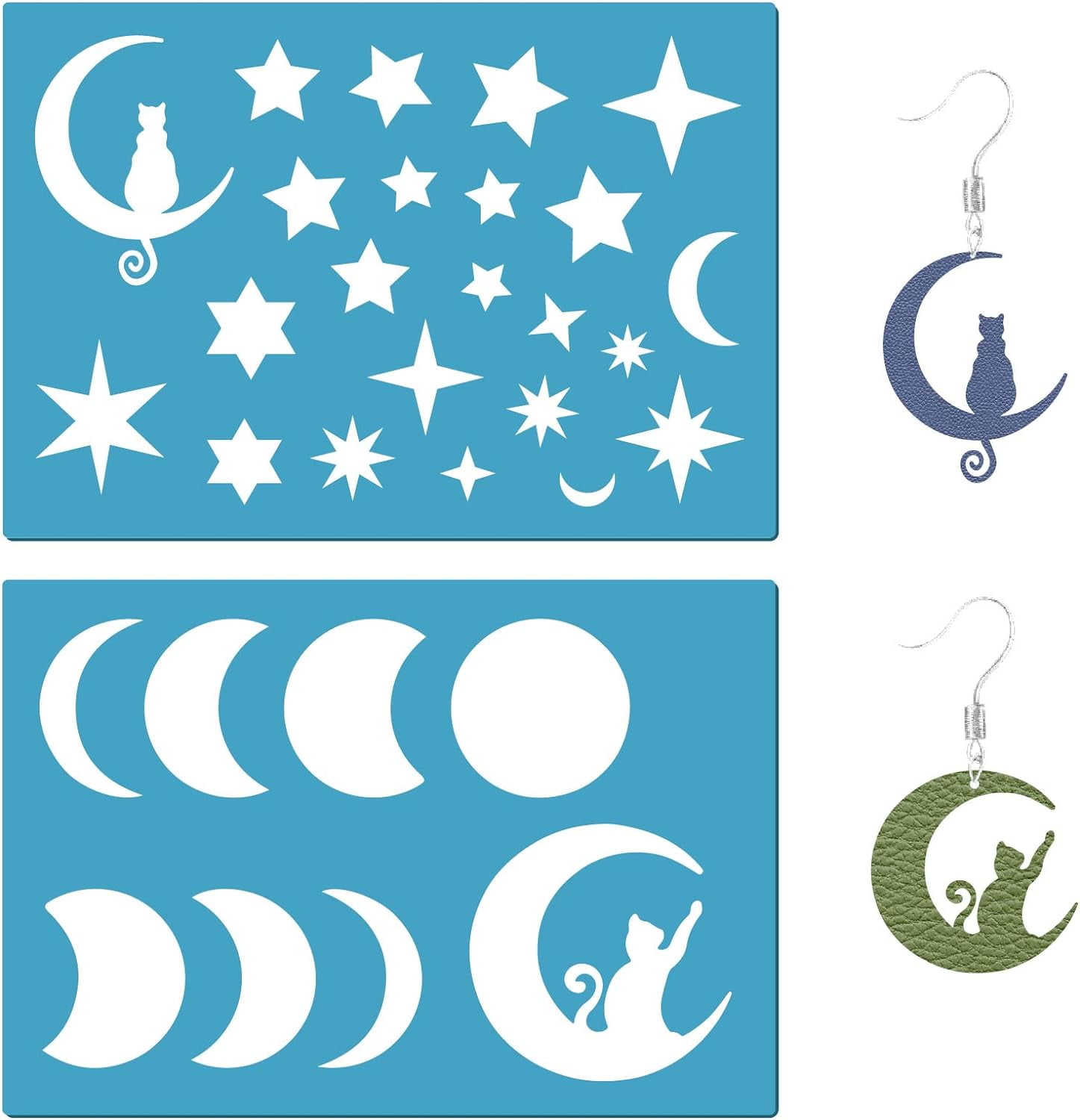 2 Styles Moon Phase Jewelry Shape Template Earring Stencils Reusable ...