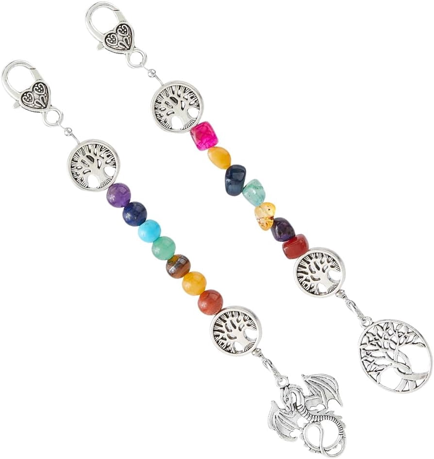 2 Styles Natural Gemstone Chip Charms Tibetan Bead Pendant Tree of Life ...