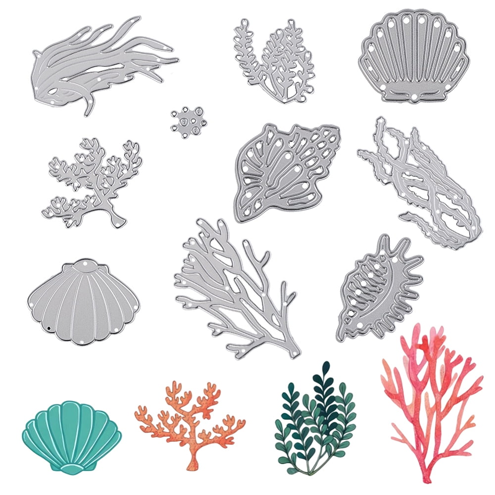 2 Styles Ocean Cutting Dies Metal Embossing Stencils Seaweed Shell ...