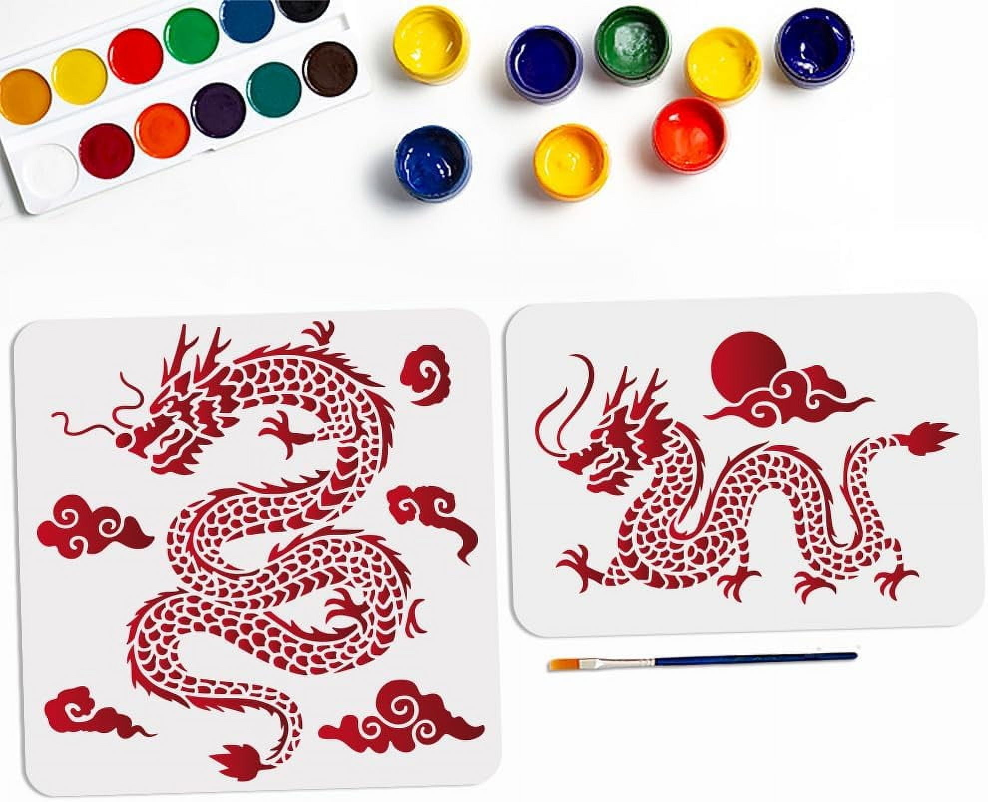 2 Styles Oriental Dragon Auspicious Clouds Stencil 11.8×11.8/11.7×8 ...