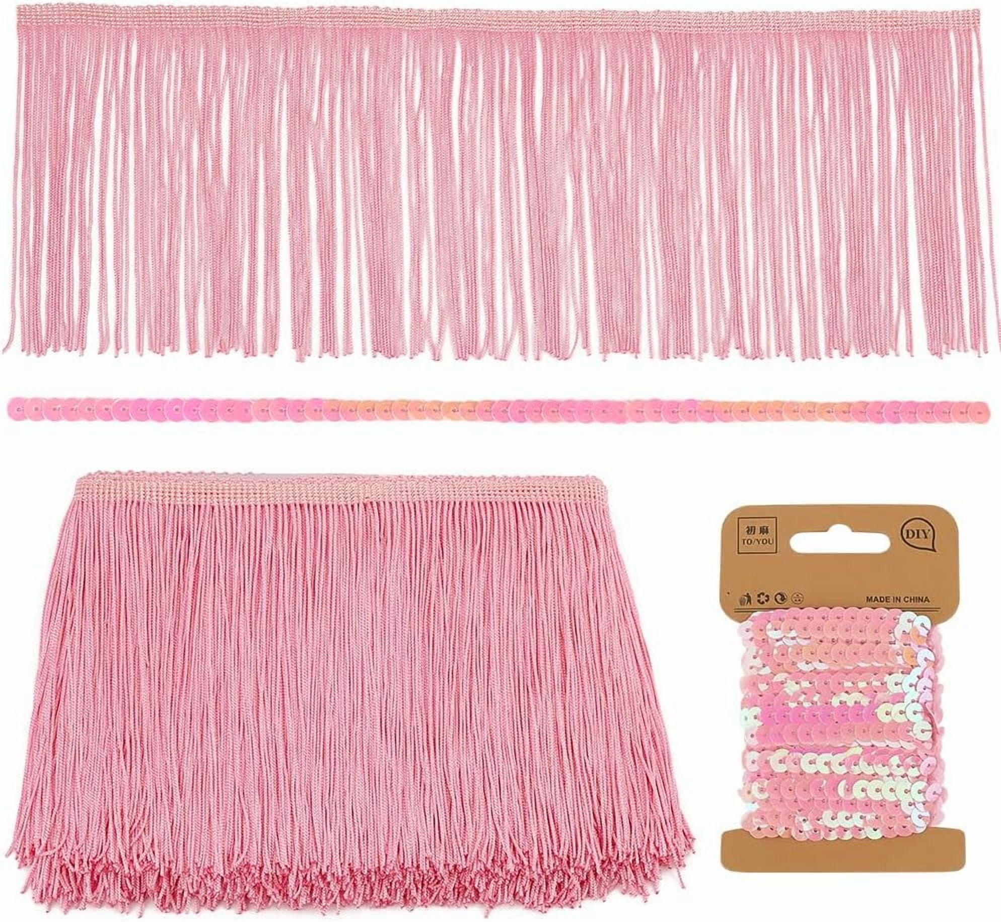 2 Styles Pink Fringe Trim Sequin Trim Lace Ribbon Fringe Tassel PVC ...