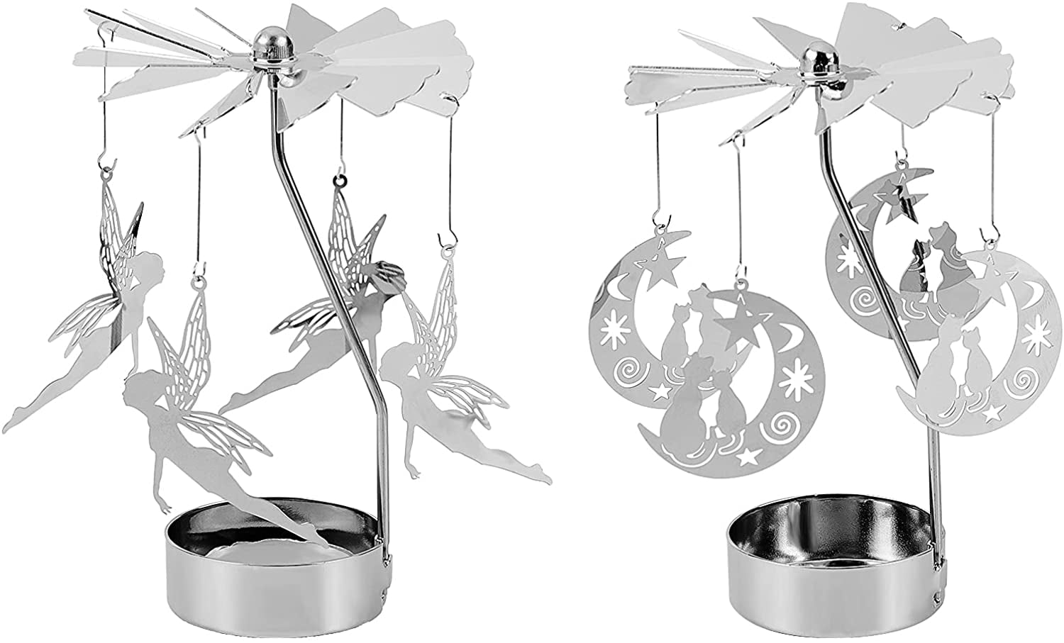 2 Styles Rotary Candle Holder Moon Cat & Fairy Carousel Candle Spinner ...