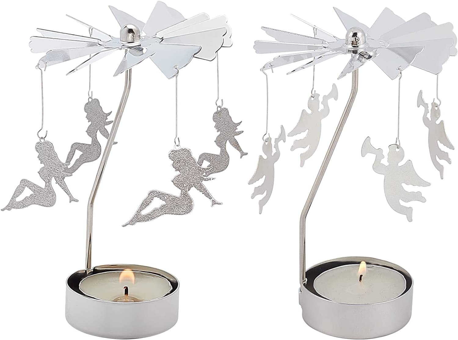 2 Styles Rotary Candle Holder Spinning Angels Rotating Candlestick Tea ...