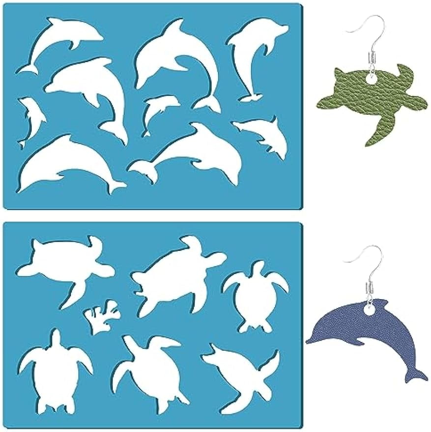 2 Styles Sea Animal Turtles Stencil Dolphin Earrings Making Template ...