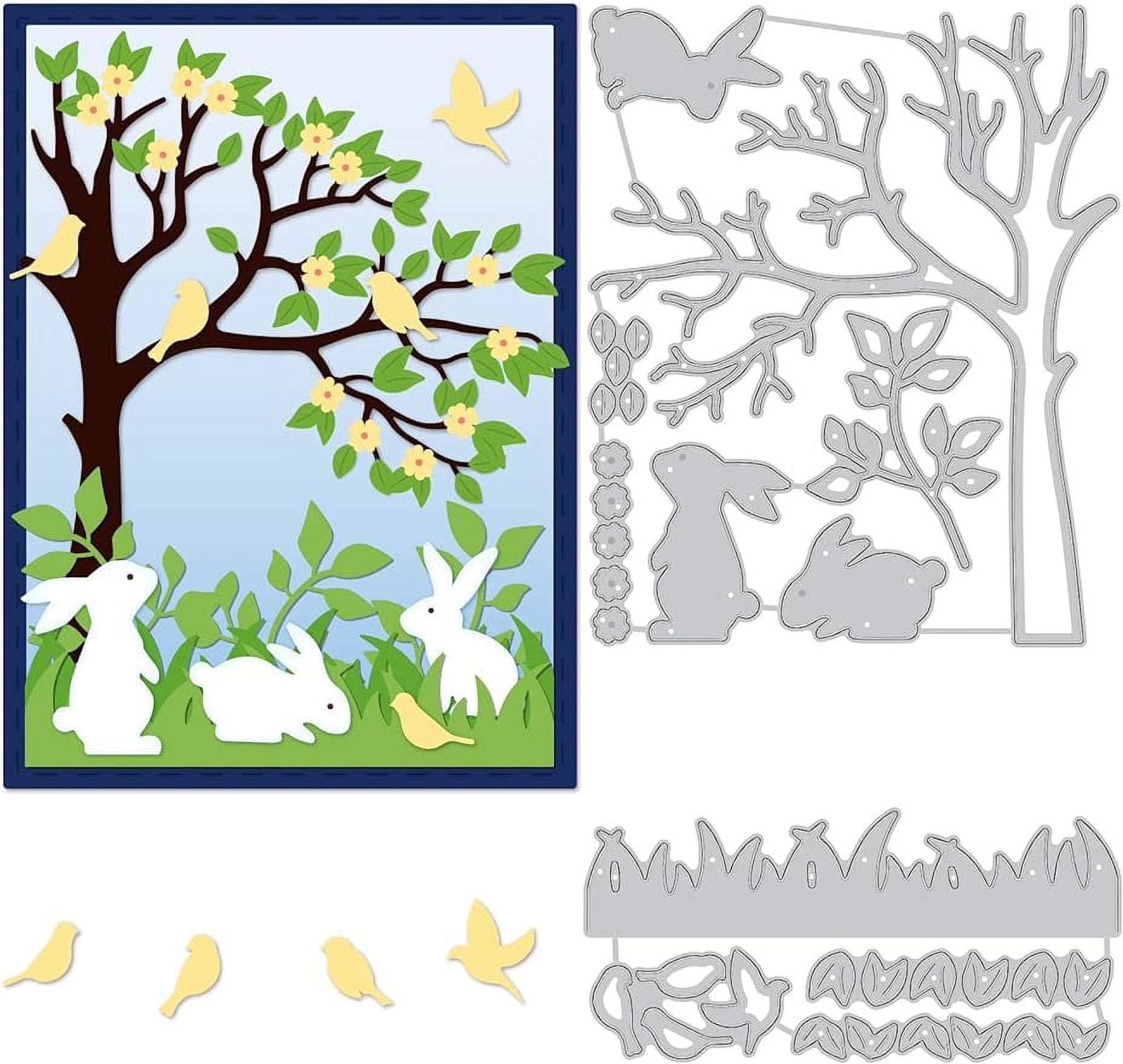 2 Styles Spring Theme Cutting Dies Stencils Easter Rabbit Tree Birds ...