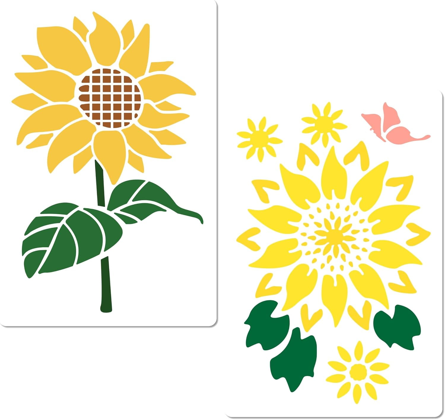 2 Styles Sunflower Stencils 11.8x8 Inch Reusable Plastic Large Sun ...