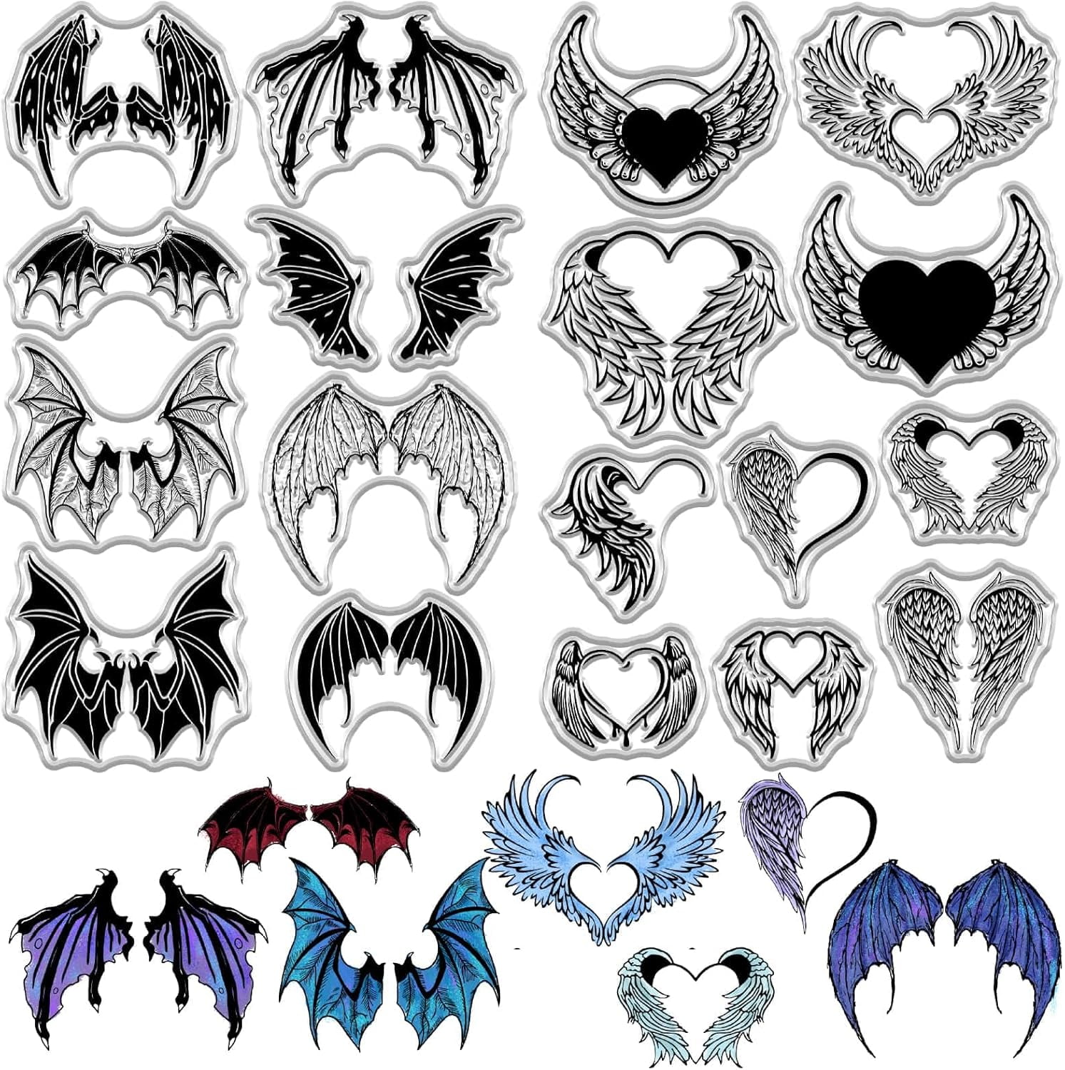 2 Styles Wing Clear Rubber Stamps Angel Devil Wings Vintage Reusable ...