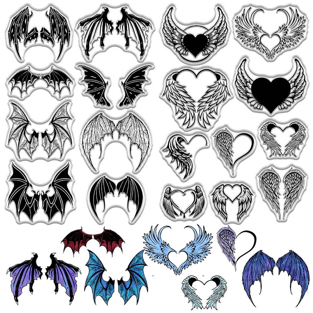 2 Styles Wing Clear Rubber Stamps Angel Devil Wings Vintage Reusable ...