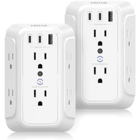 [2-] Surge Protector Outlet Extender, 6 Outlet Splitter with 3 Ports (2 ...