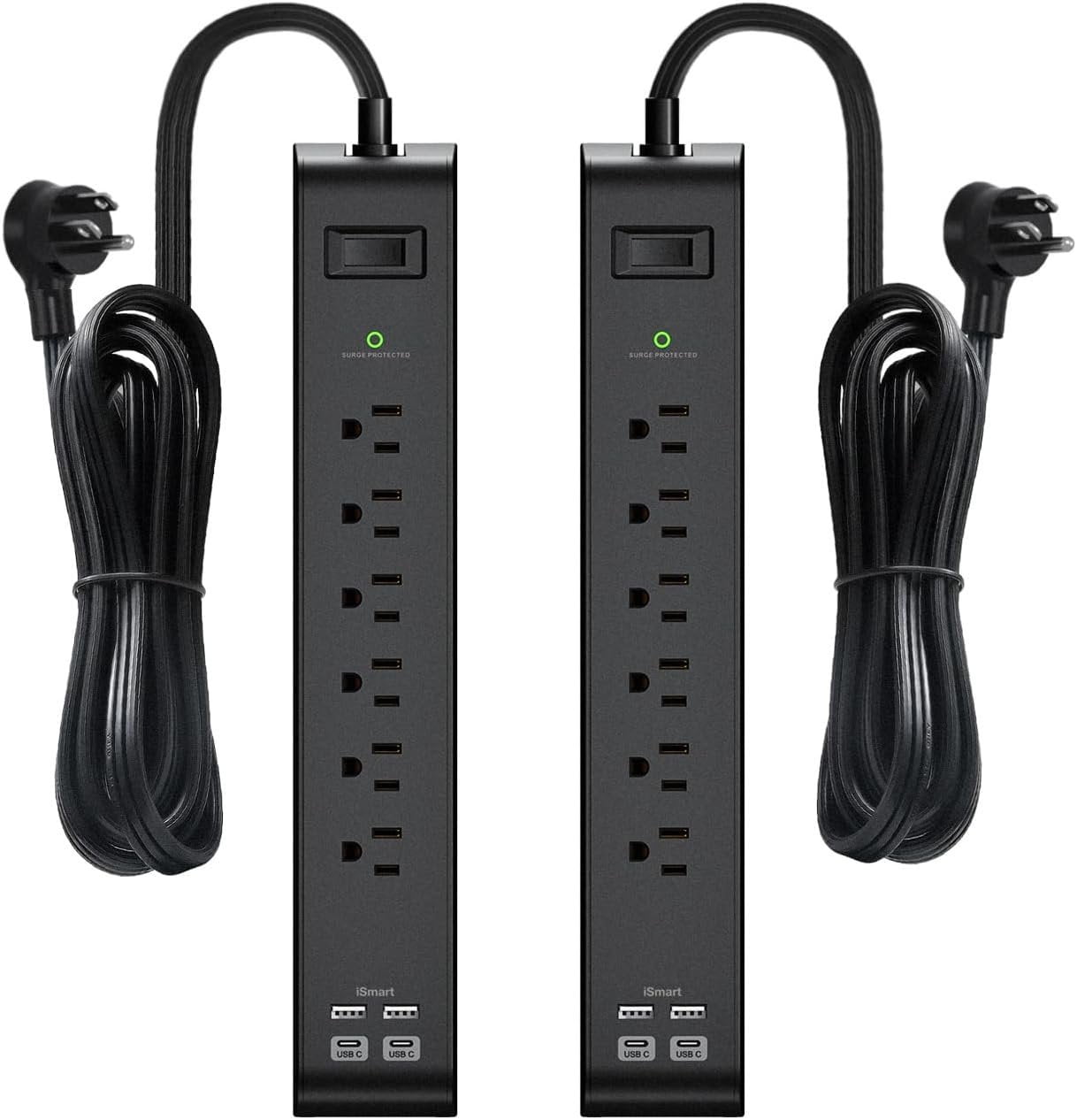 2 Surge Protector Power Strip with 6 Outlets 4 Ports (2 C) 15-Foot ...