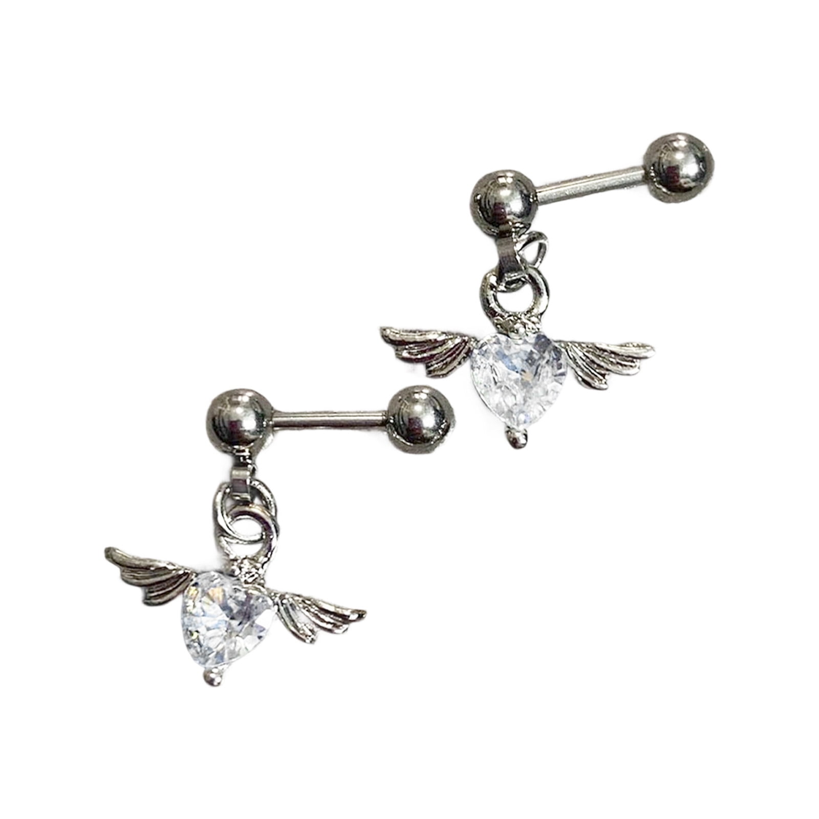 2. Surgical Steel Winged Heart Earrings Allergy-Safe Ear Studs Modern ...