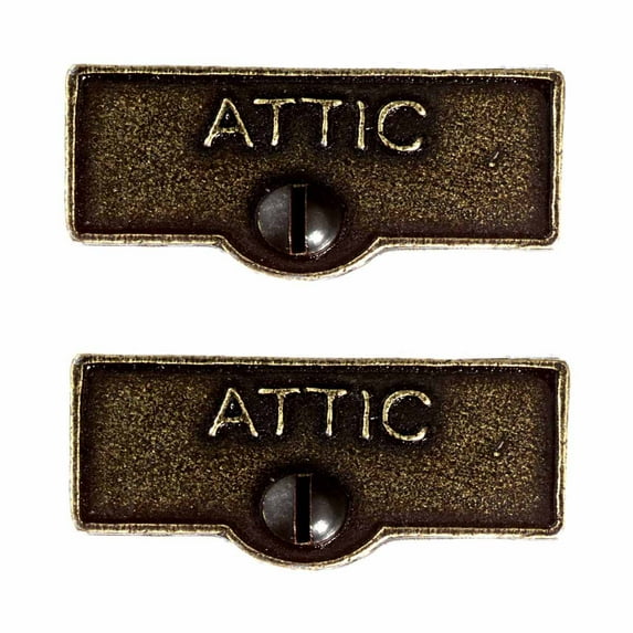 2 Switch Plate Tags ATTIC Name Signs Labels Cast Brass Traditional ...
