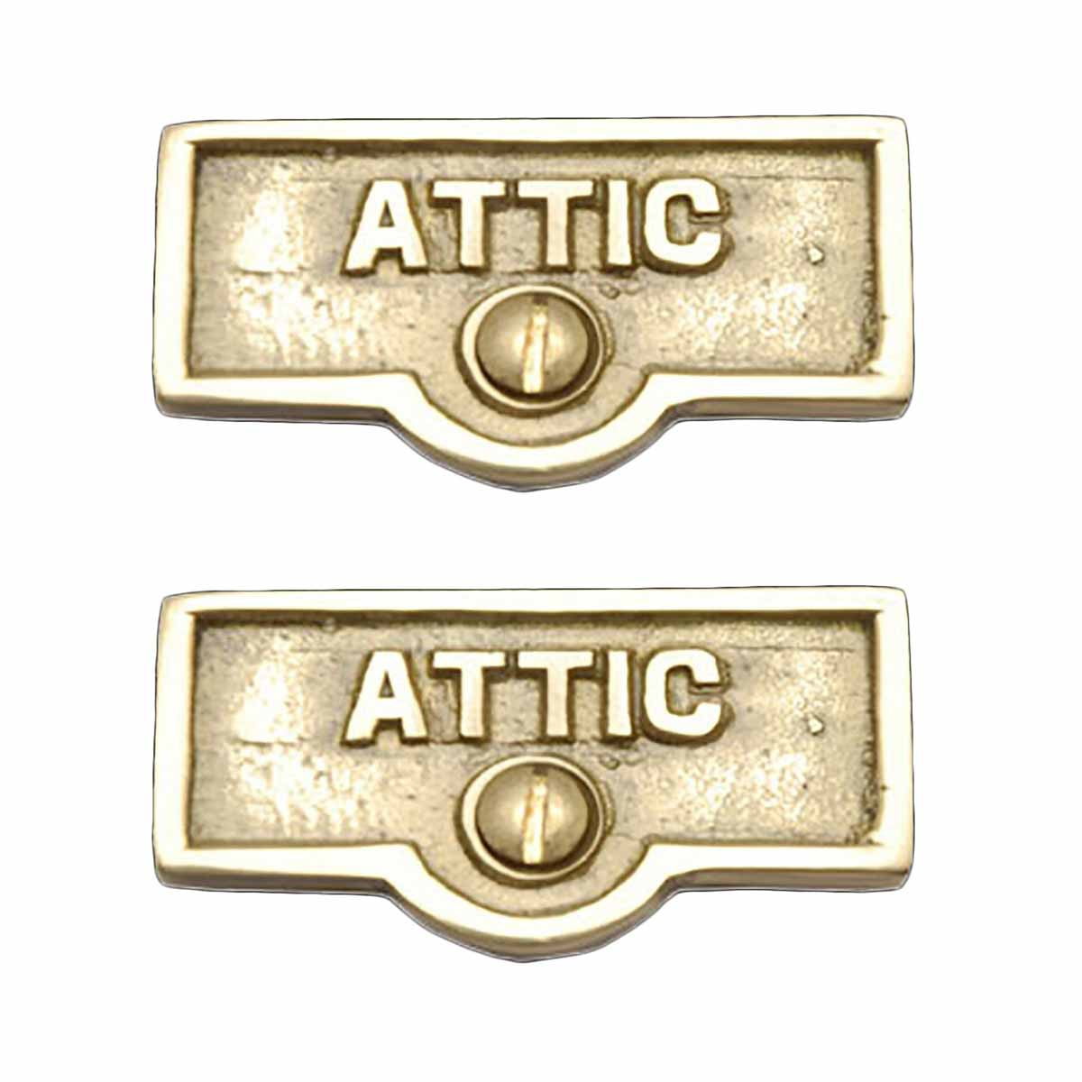 2 Switch Plate Tags ATTIC Name Signs Labels Lacquered Brass Traditional ...