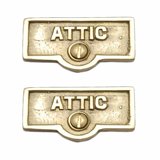 2 Switch Plate Tags ATTIC Name Signs Labels Lacquered Brass Traditional ...