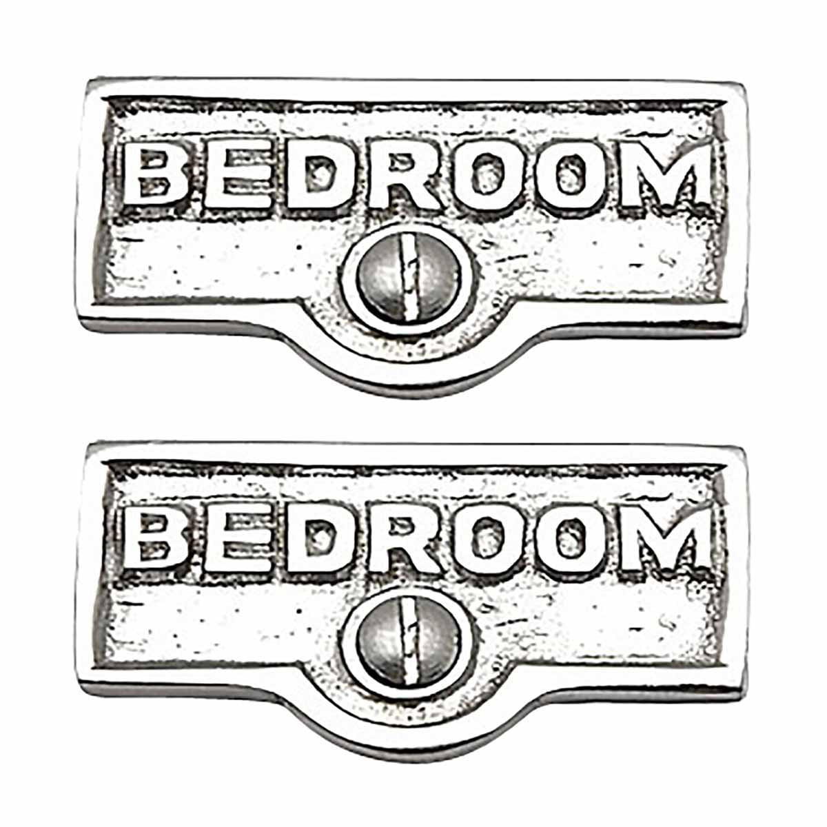 2 Switch Plate Tags BEDROOM Name Signs Labels Chrome Brass Traditional ...