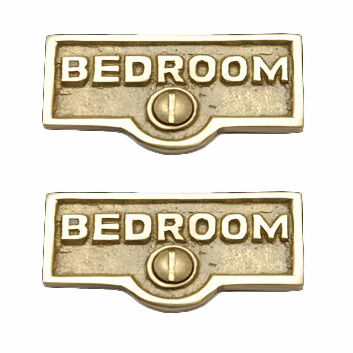 2 Switch Plate Tags BEDROOM Name Signs Labels Lacquered Brass ...