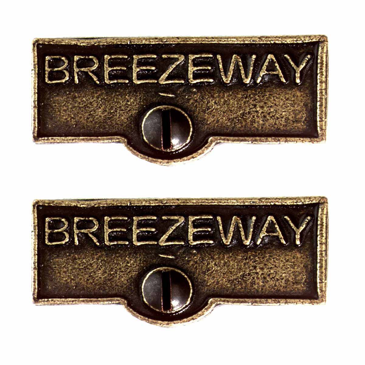 2 Switch Plate Tags BREEZEWAY Name Signs Labels Cast Brass Traditional ...