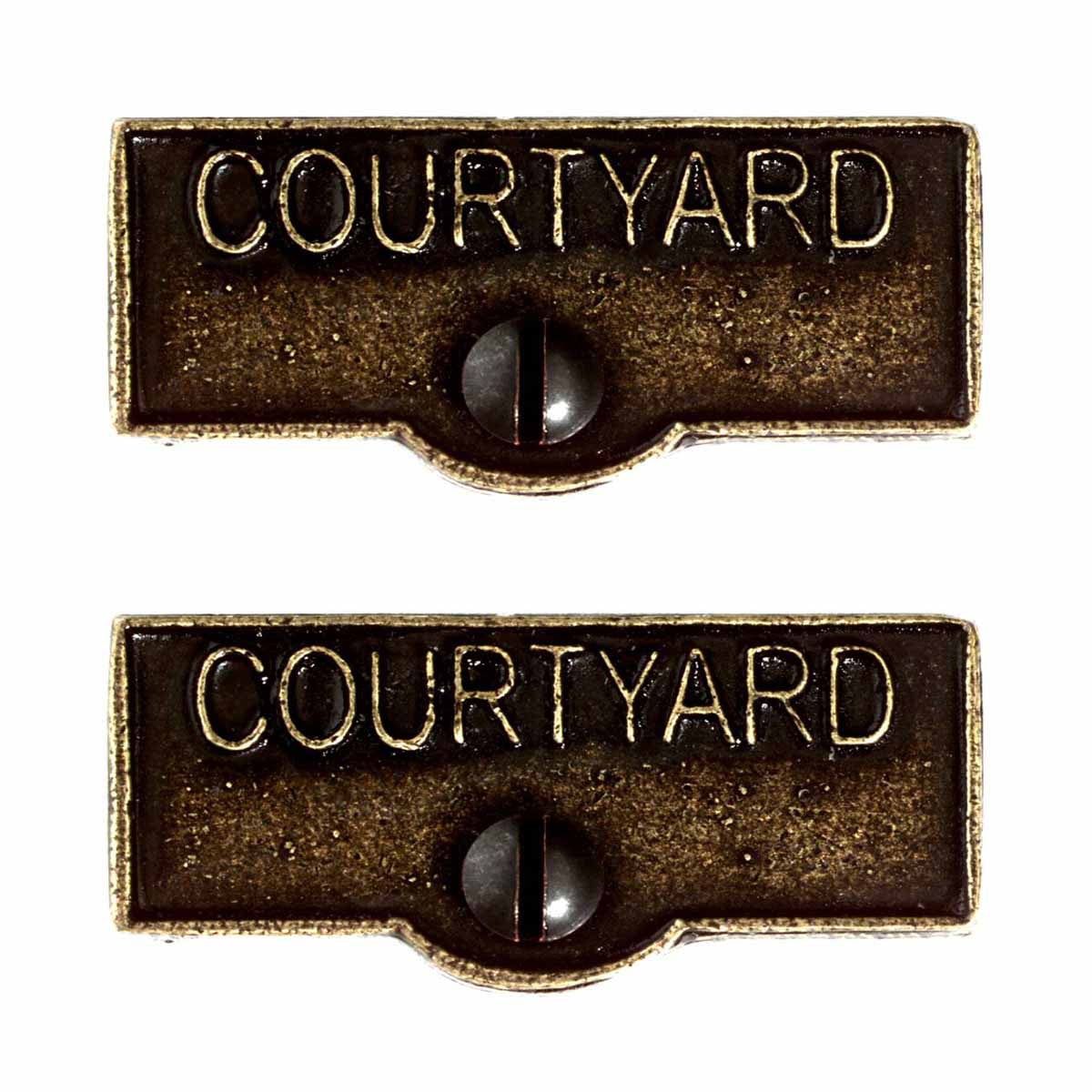 2 Switch Plate Tags COURTYARD Name Signs Labels Cast Brass Traditional ...
