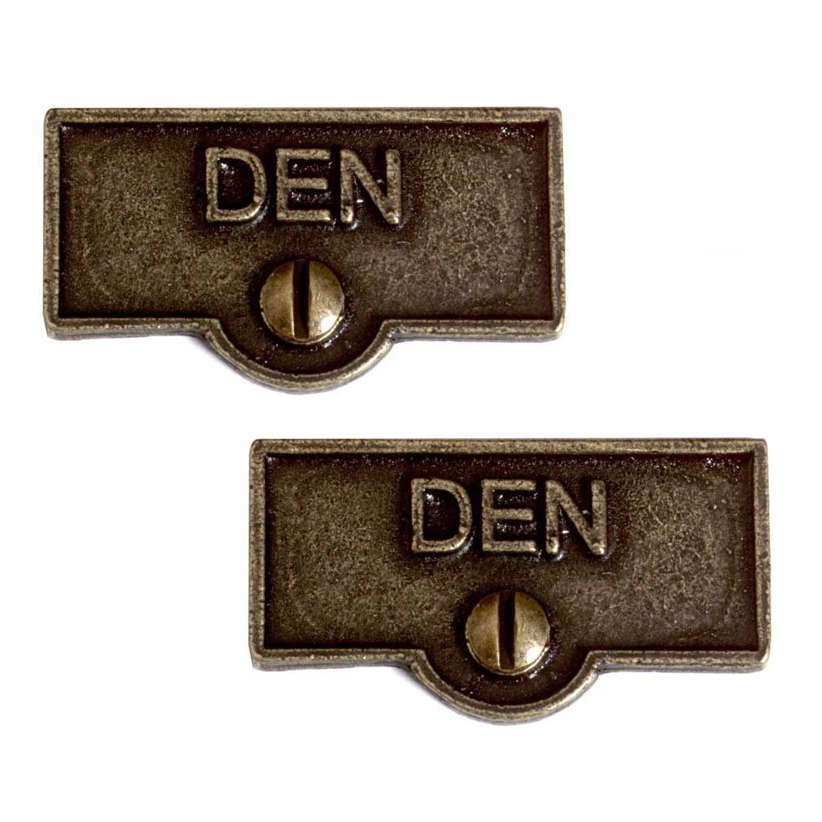 2 Switch Plate Tags DEN Switchplate Name Signs Cast Brass Traditional ...