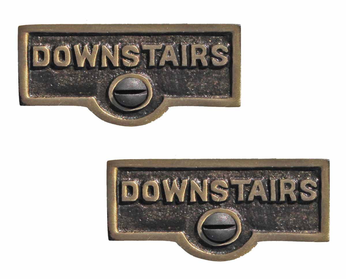 2 Switch Plate Tags DOWNSTAIRS Name Signs Labels Cast Brass Traditional ...