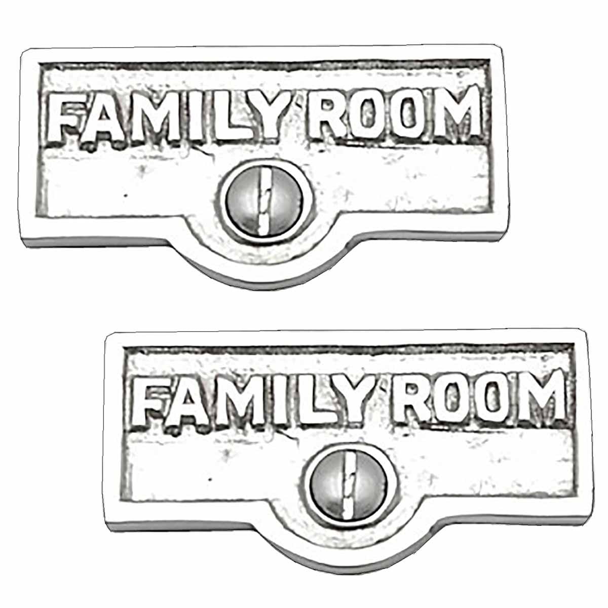 2 Switch Plate Tags FAMILY ROOM Name Signs Label Chrome Brass ...