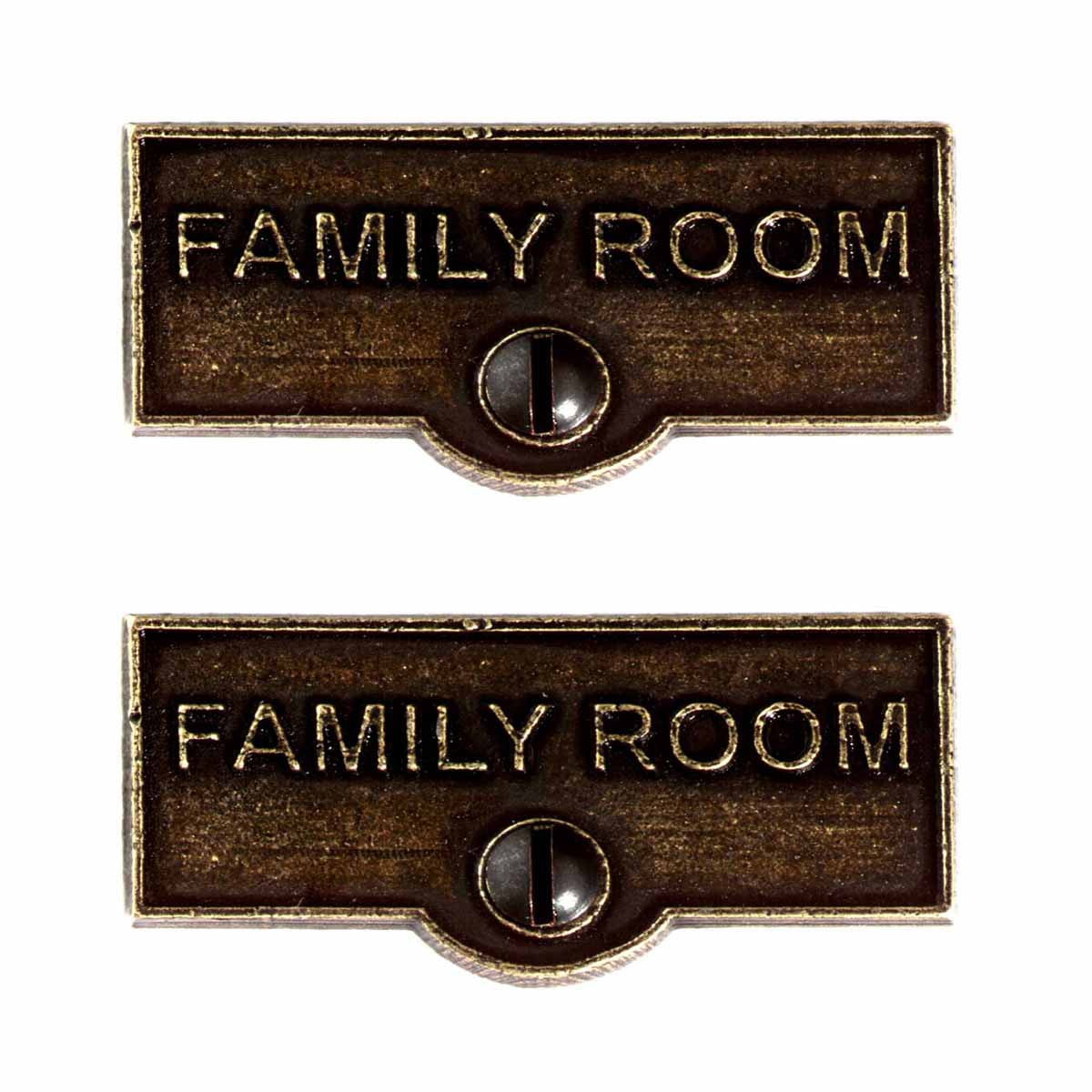 2 Switch Plate Tags FAMILY ROOM Name Signs Labels Cast Brass ...