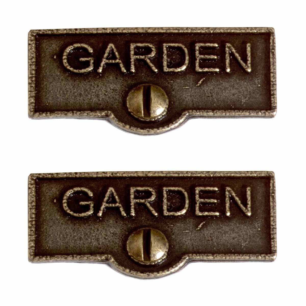 2 Switch Plate Tags GARDEN Name Signs Labels Cast Brass Traditional ...