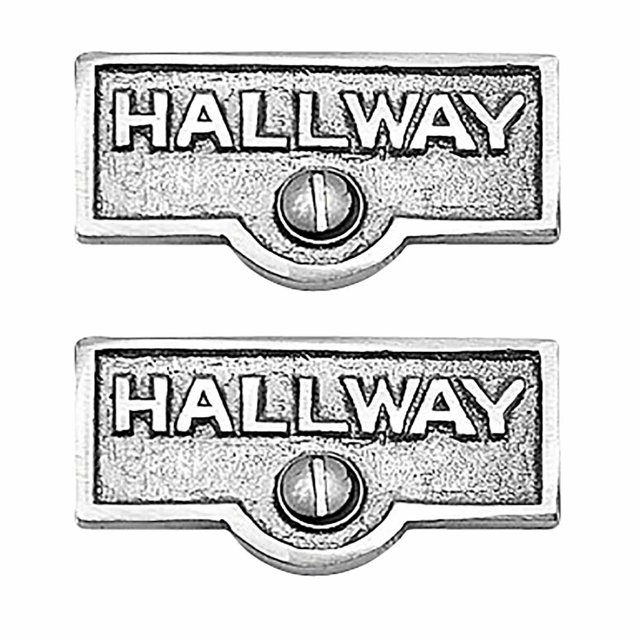 2 Switch Plate Tags HALLWAY Name Signs Labels Chrome Brass Traditional ...