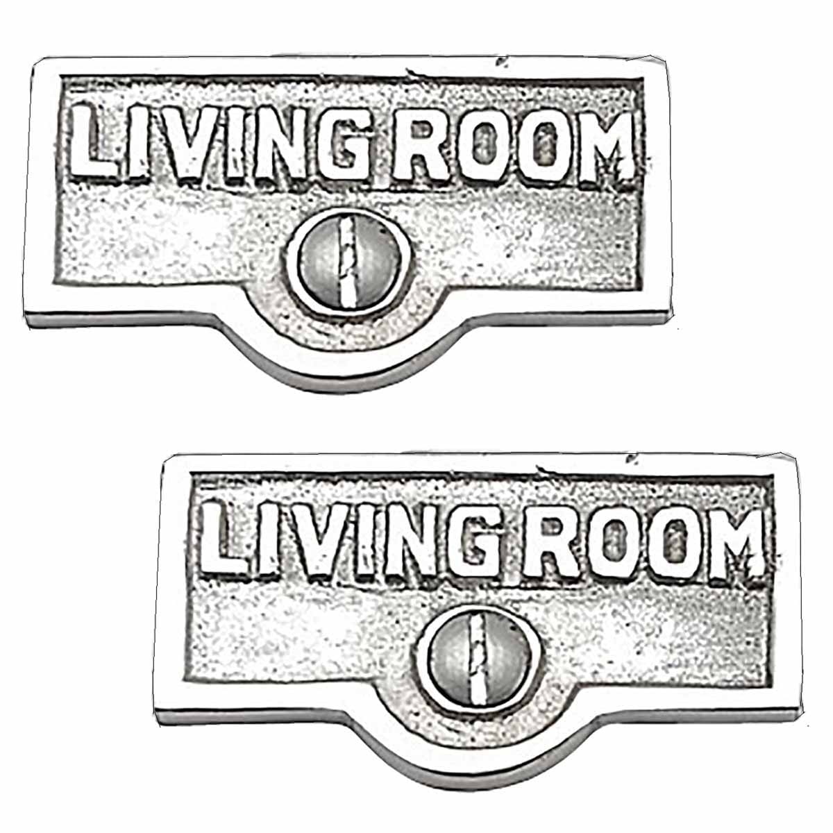 2 Switch Plate Tags LIVING ROOM Name Sign Labels Chrome Brass ...