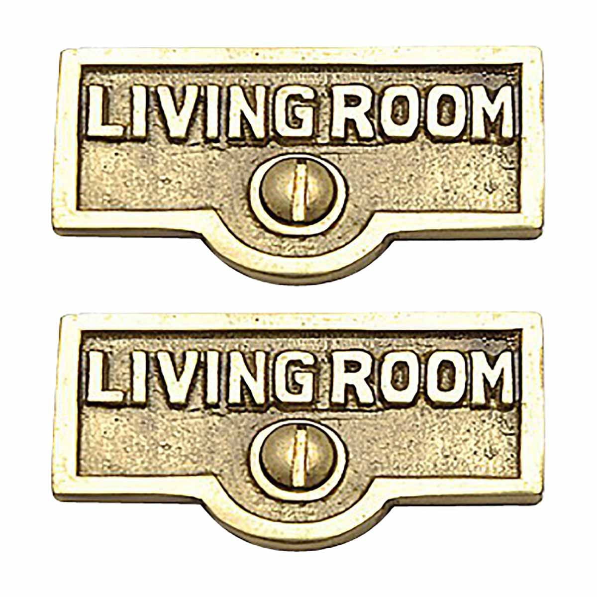 2 Switch Plate Tags LIVING ROOM Name Signs Labels Brass Traditional ...