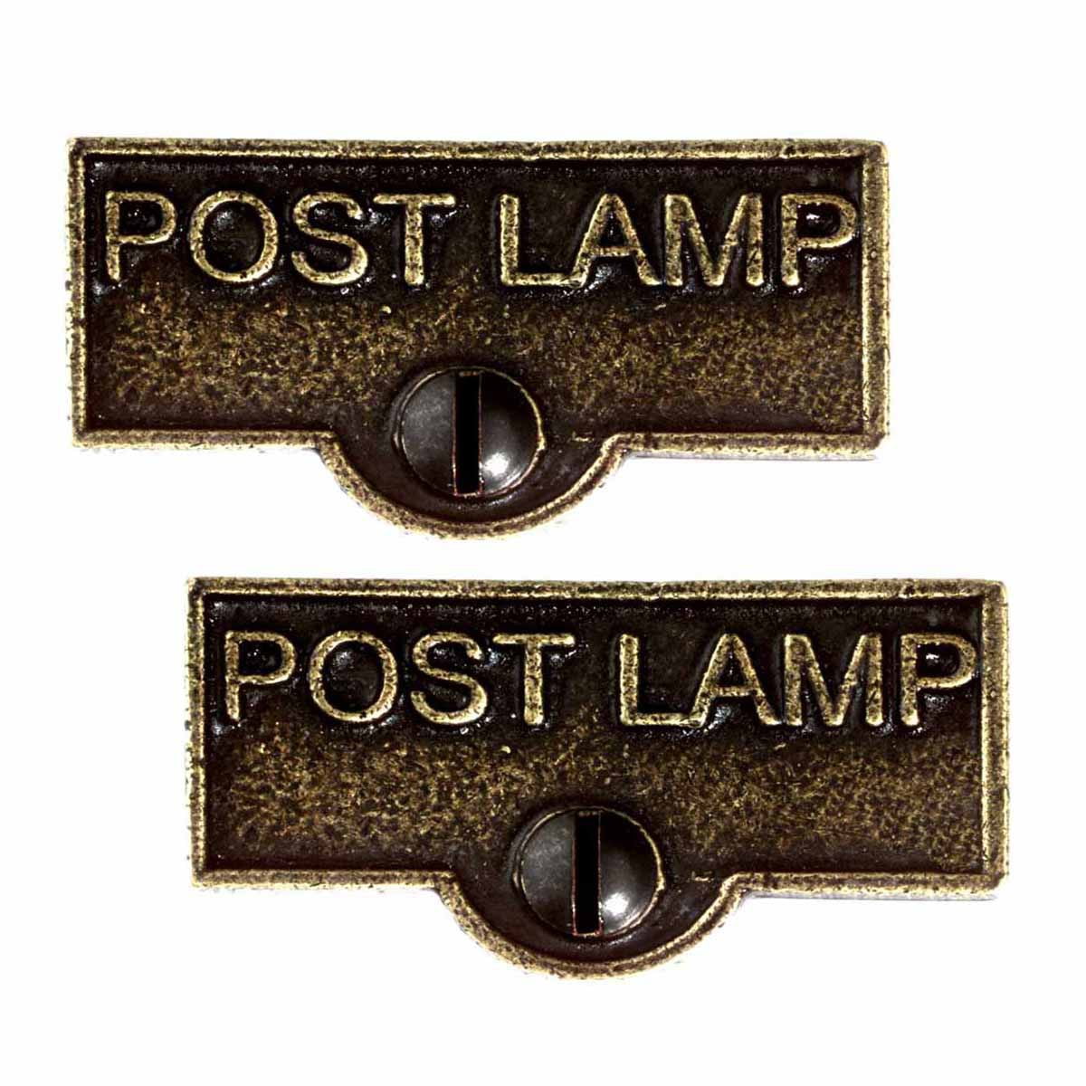 2 Switch Plate Tags POST LAMP Name Signs Labels Cast Brass Traditional ...