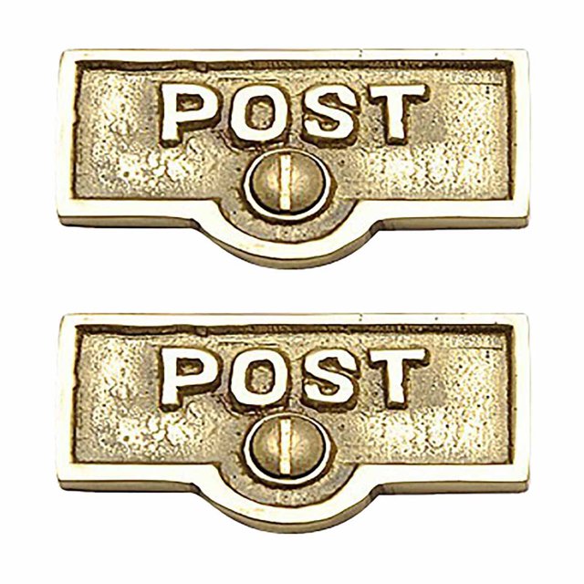 2 Switch Plate Tags POST Name Signs Labels Lacquered Brass Traditional ...