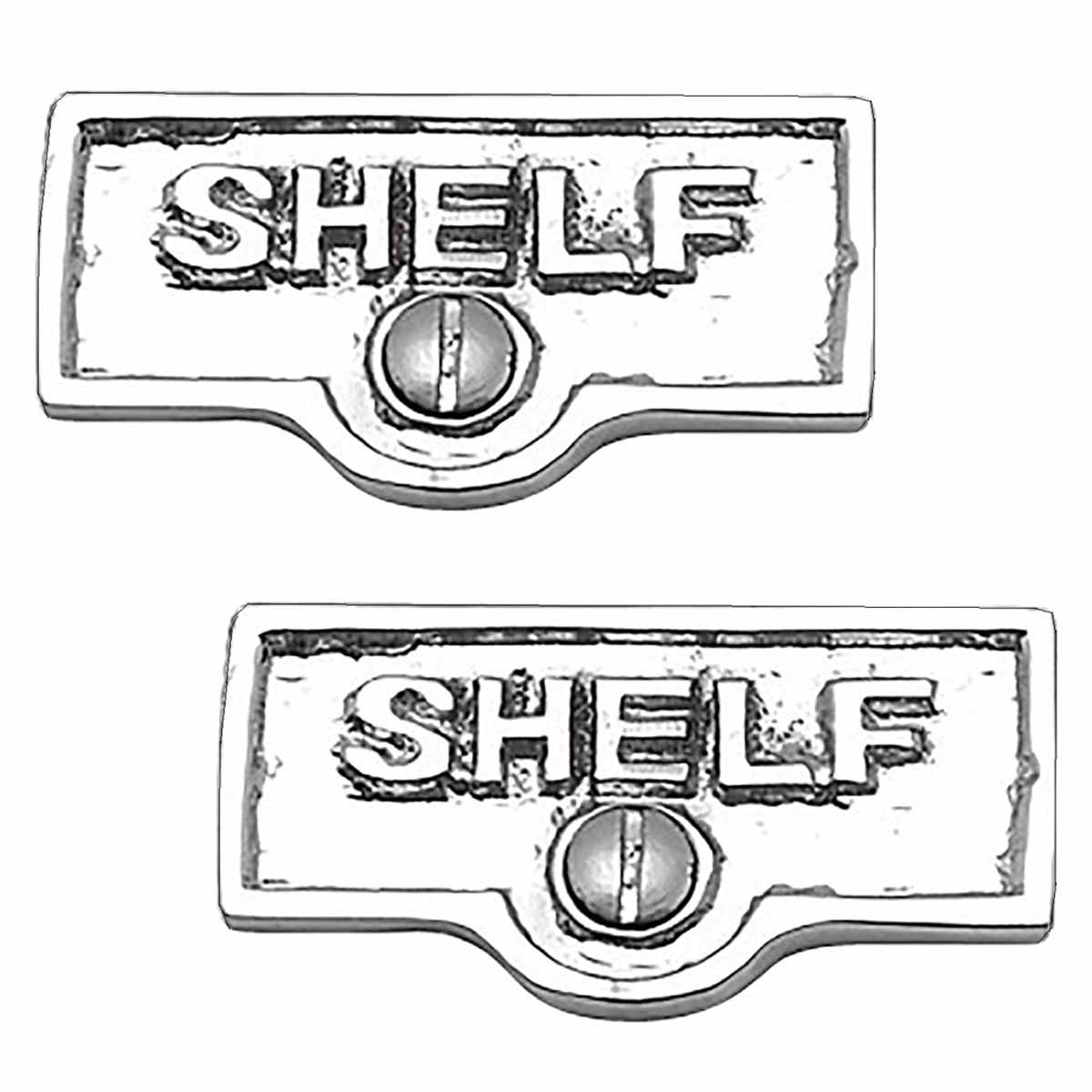 2 Switch Plate Tags SHELF Name Signs Labels Chrome Brass Traditional ...