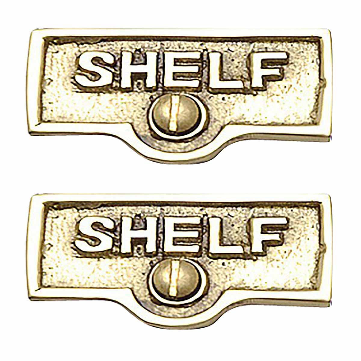 2 Switch Plate Tags SHELF Name Signs Labels Lacquered Brass Traditional ...