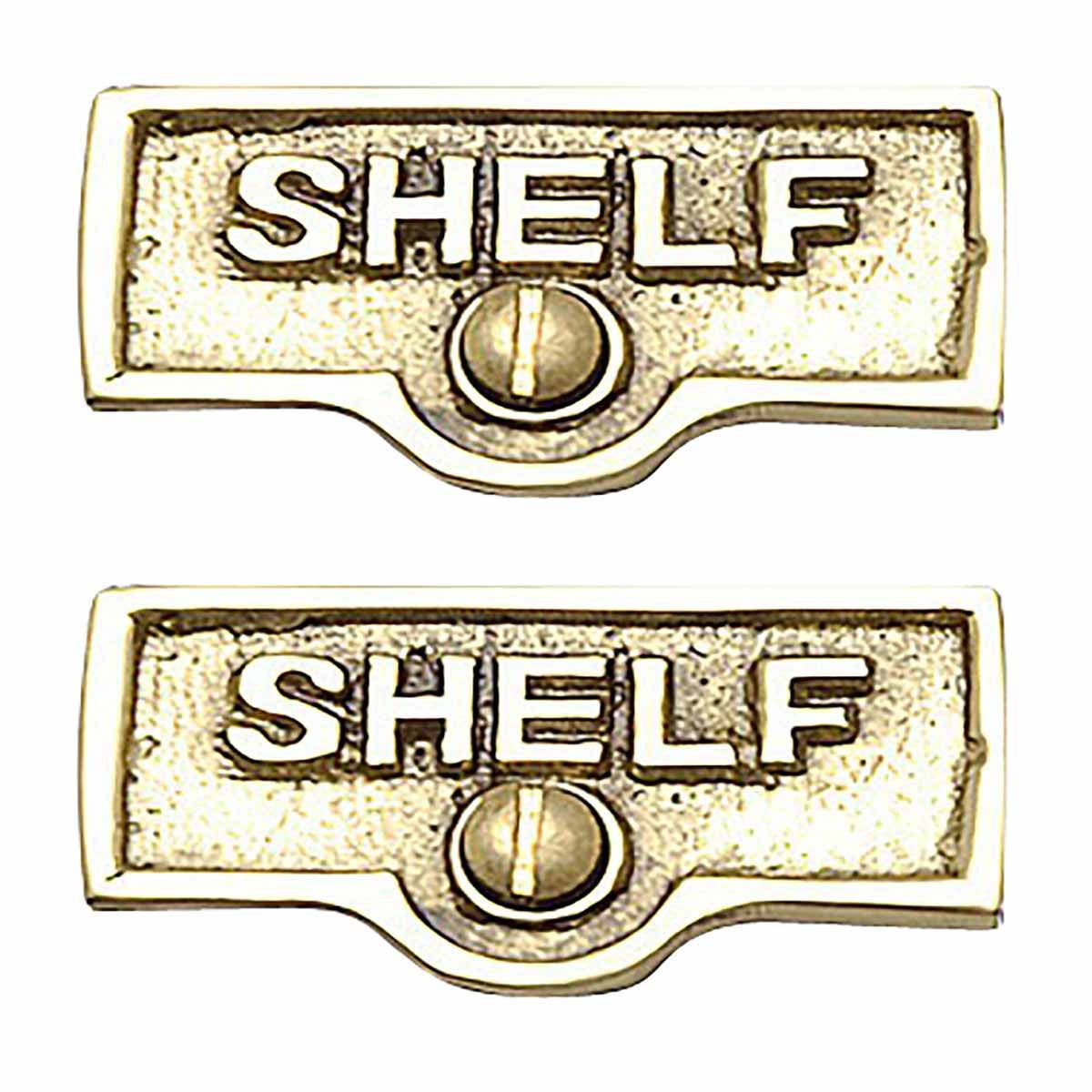 2 Switch Plate Tags SHELF Name Signs Labels Lacquered Brass Traditional ...